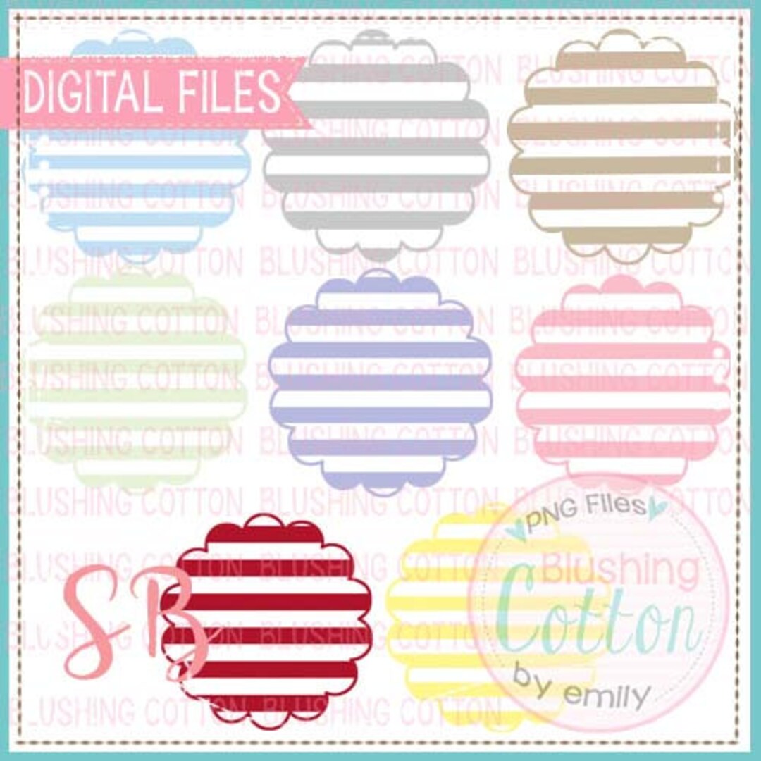 Watercolor Stripe Scallop Background Bundle -watercolor Design PNG ...