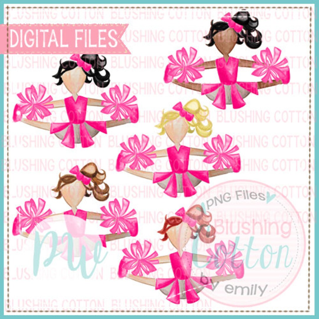 Cheerleader Set Pink With Pink Pom Poms PNG Artwork Digital File - for ...