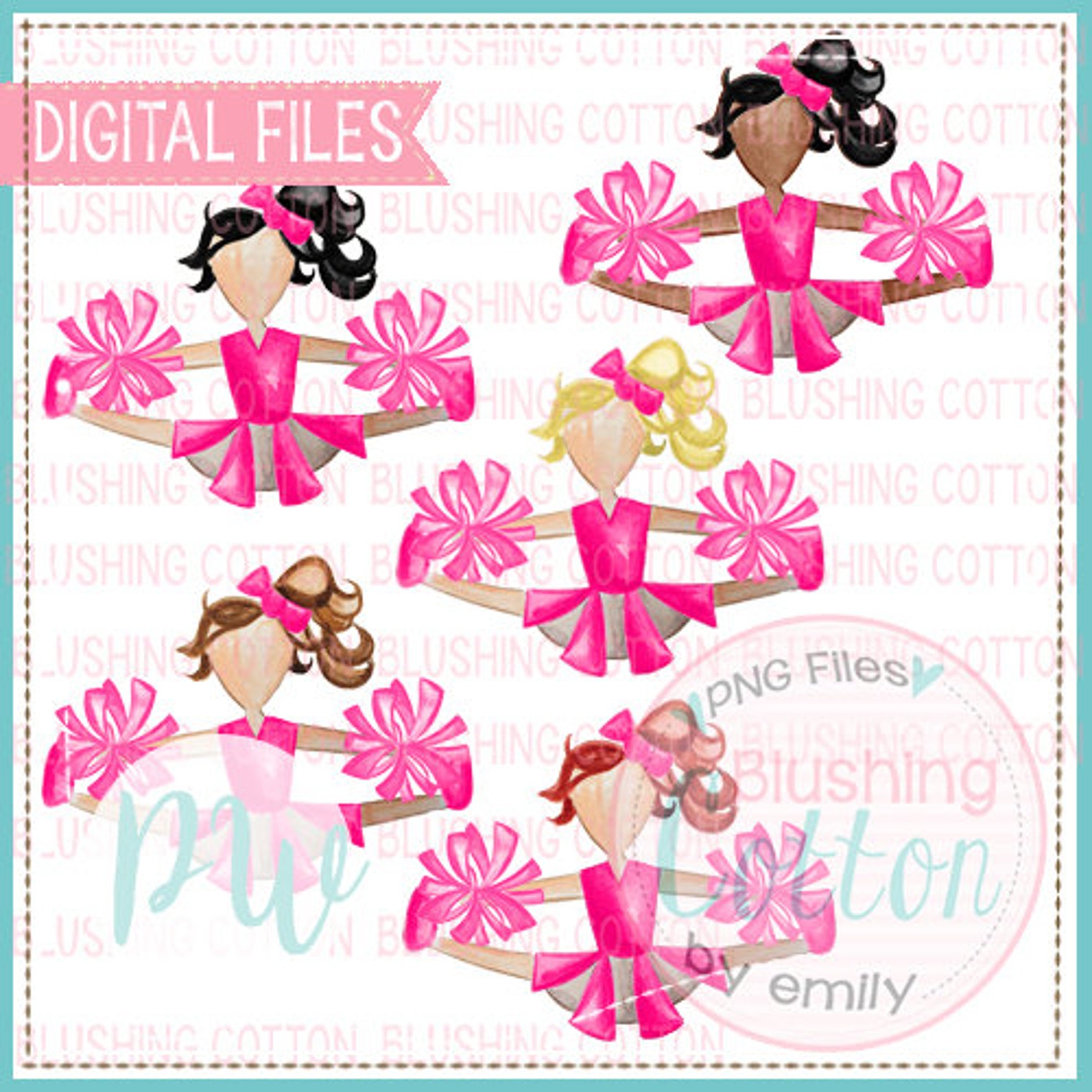 Cheerleader Set Pink With Pink Pom Poms PNG Artwork Digital | Etsy