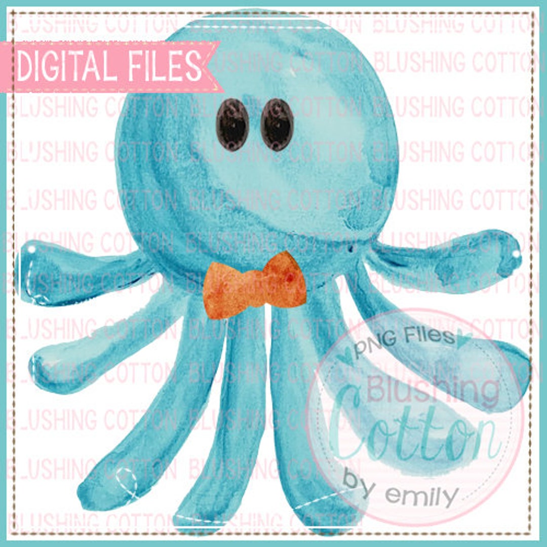 Octopus Aqua With Bow Tie Watercolor Design PNG Artwork - Etsy