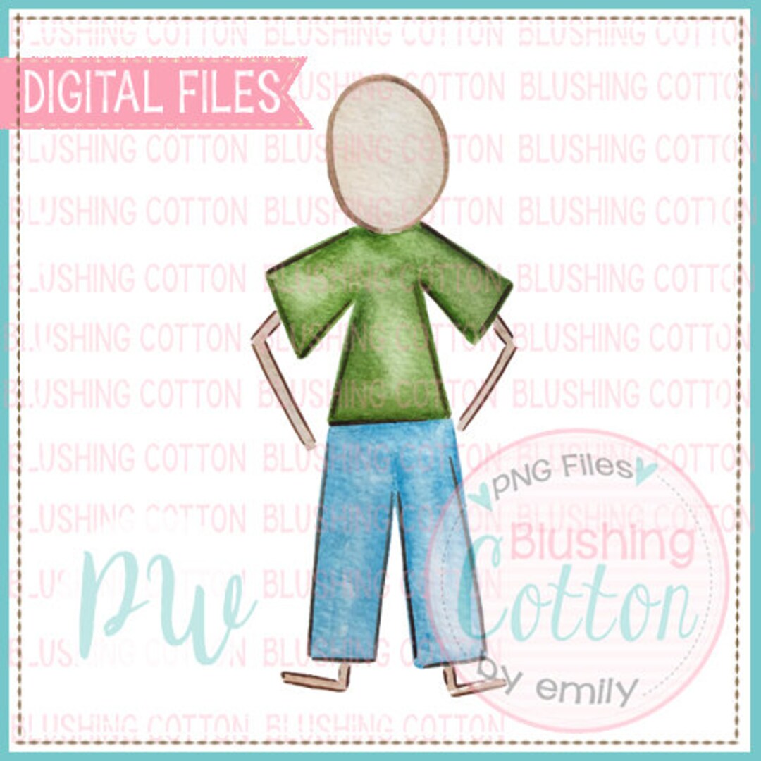 Stick Figure Adult Male Bald Head Watercolor PNG Artwork Digital File ...