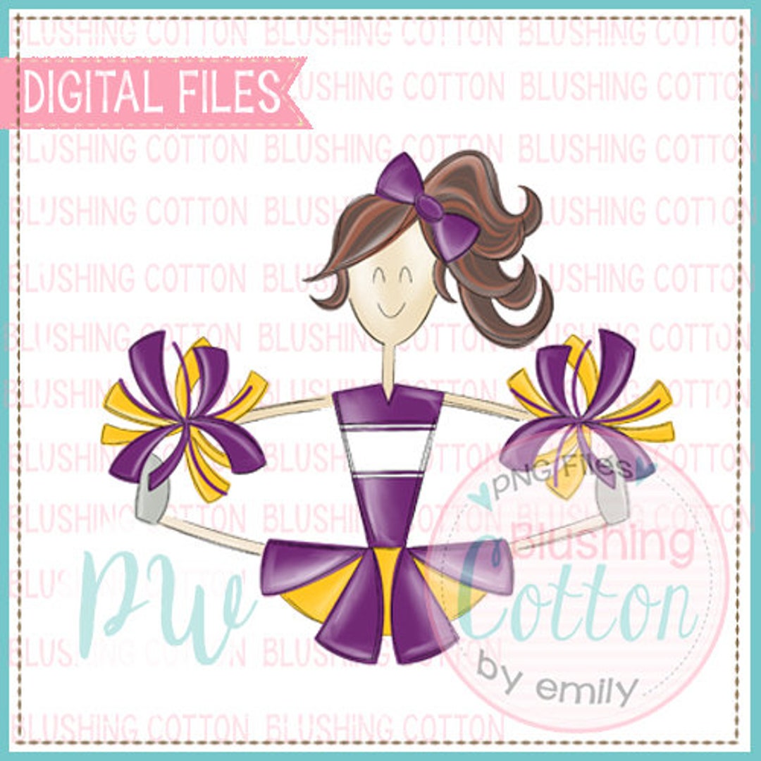 Cheerleader Brunette Purple and Yellow Uniform PNG Watercolor - Etsy