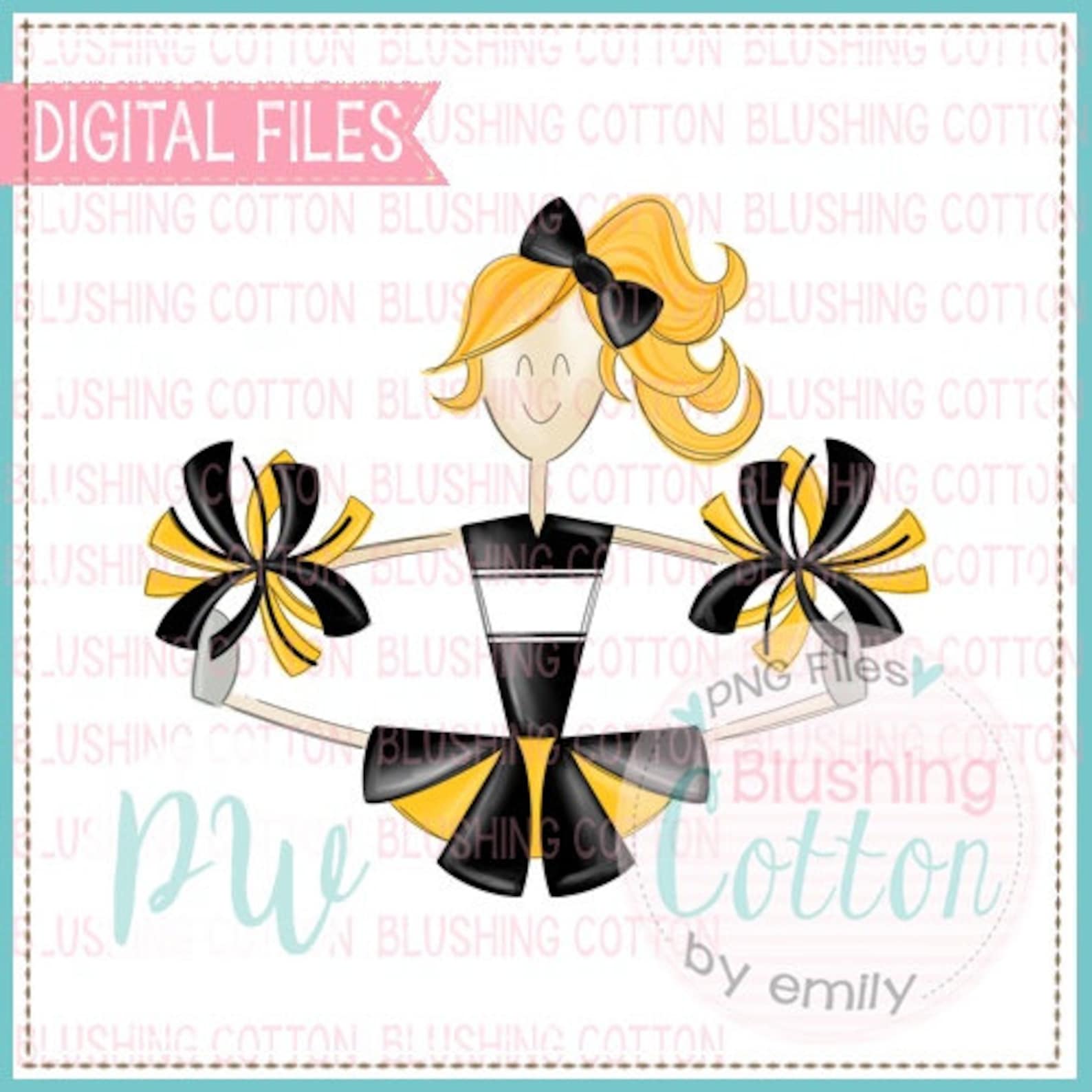Cheerleader Blonde Black and Yellow Uniform PNG Watercolor | Etsy