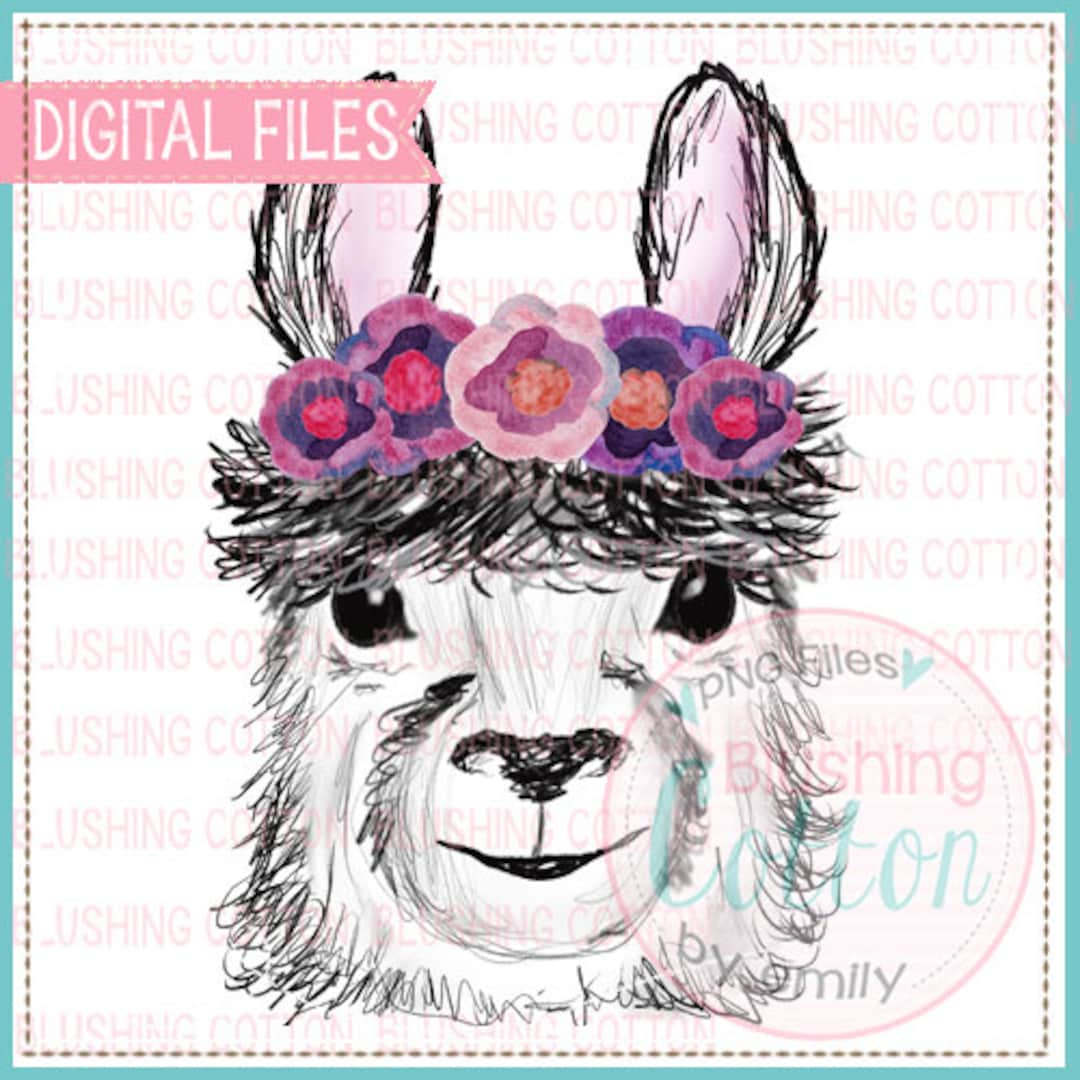 Sketchy Llama With Flowers PNG Watercolor Artwork Digital File - for ...