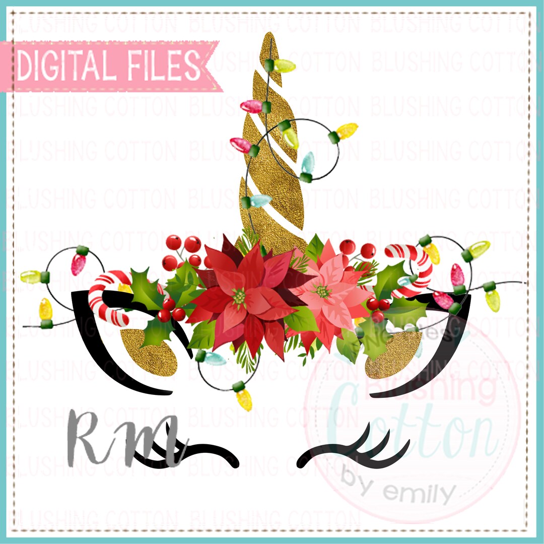 Christmas Unicorn With Flower Swag and Lights Design - Etsy