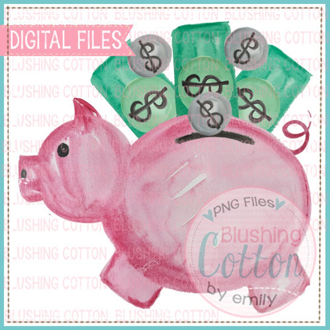 Piggy Piggy Bank 2 Watercolor Design PNG Artwork Digital File - Etsy
