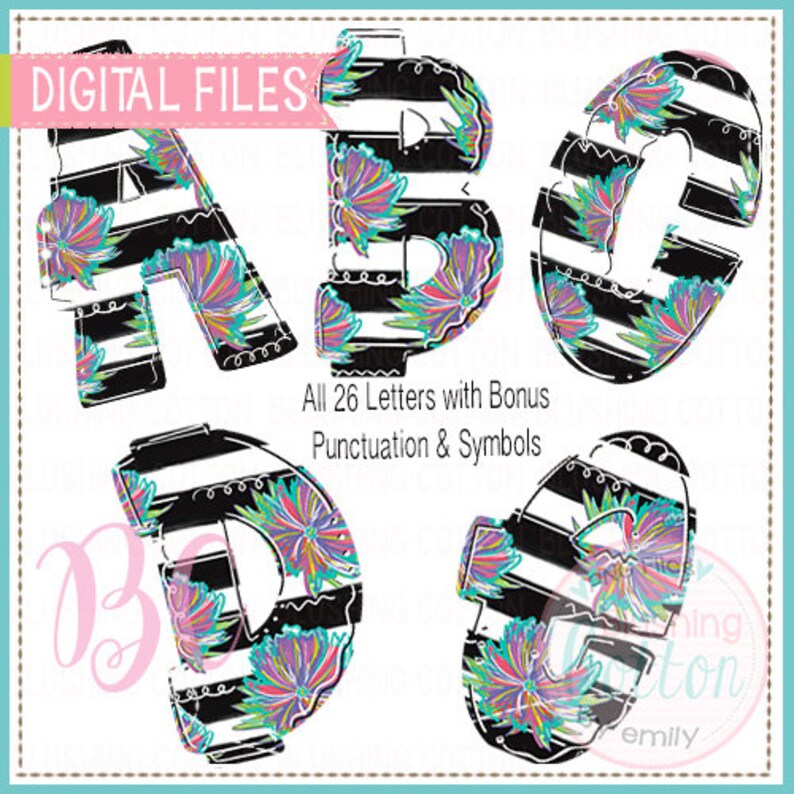 Tropical Stripe Alpha Numbers and Punctuation Marks PNG - Etsy