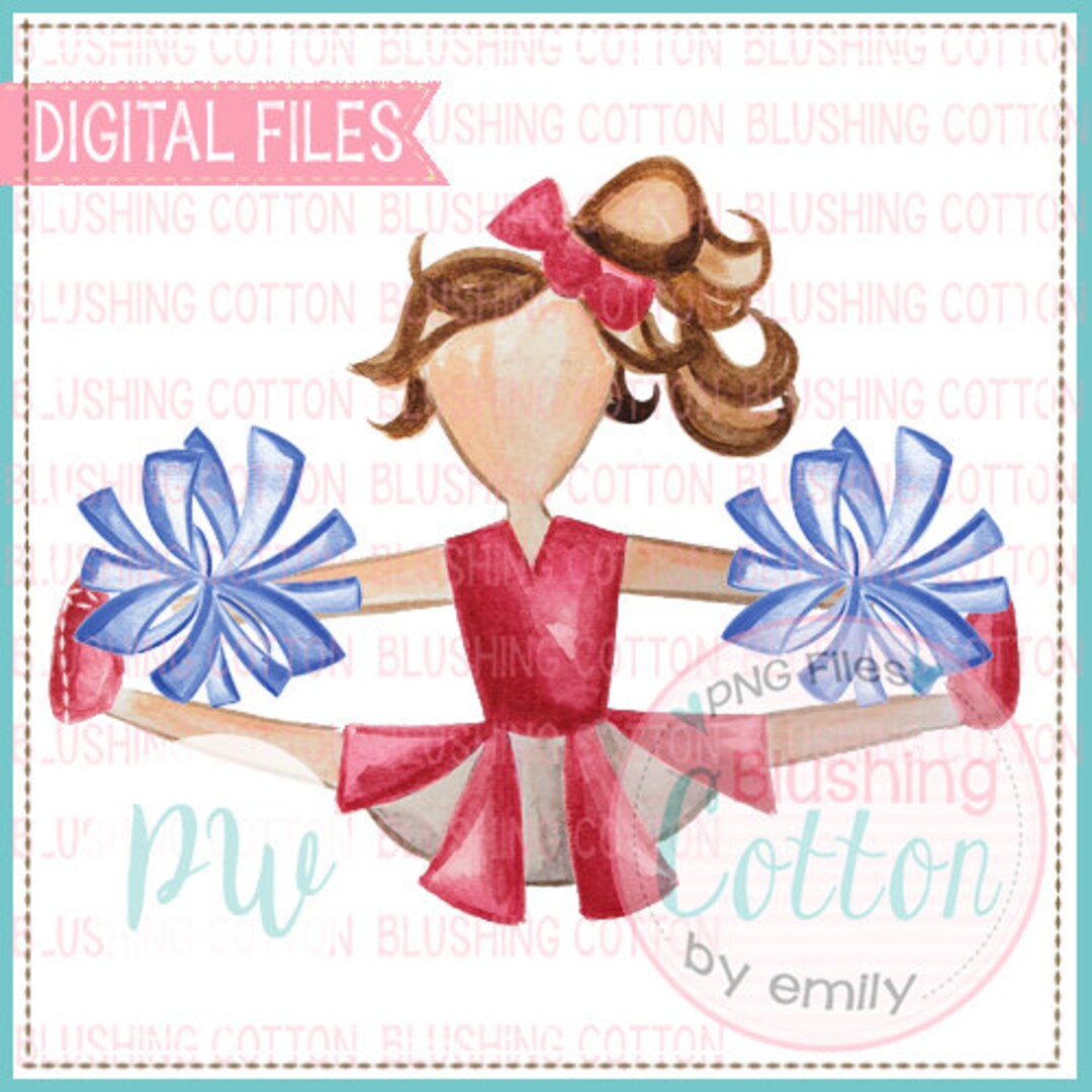 Cheerleader Red and Blue Pom Poms Watercolor PNG Artwork Digital File ...