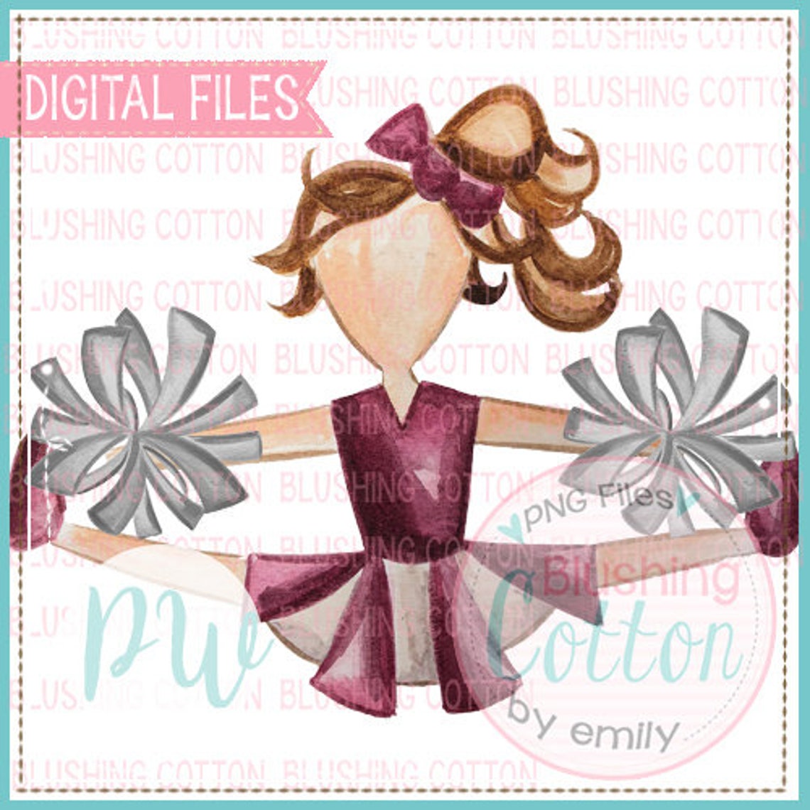 Cheerleader Maroon and Gray Pom Poms Watercolor PNG Artwork | Etsy