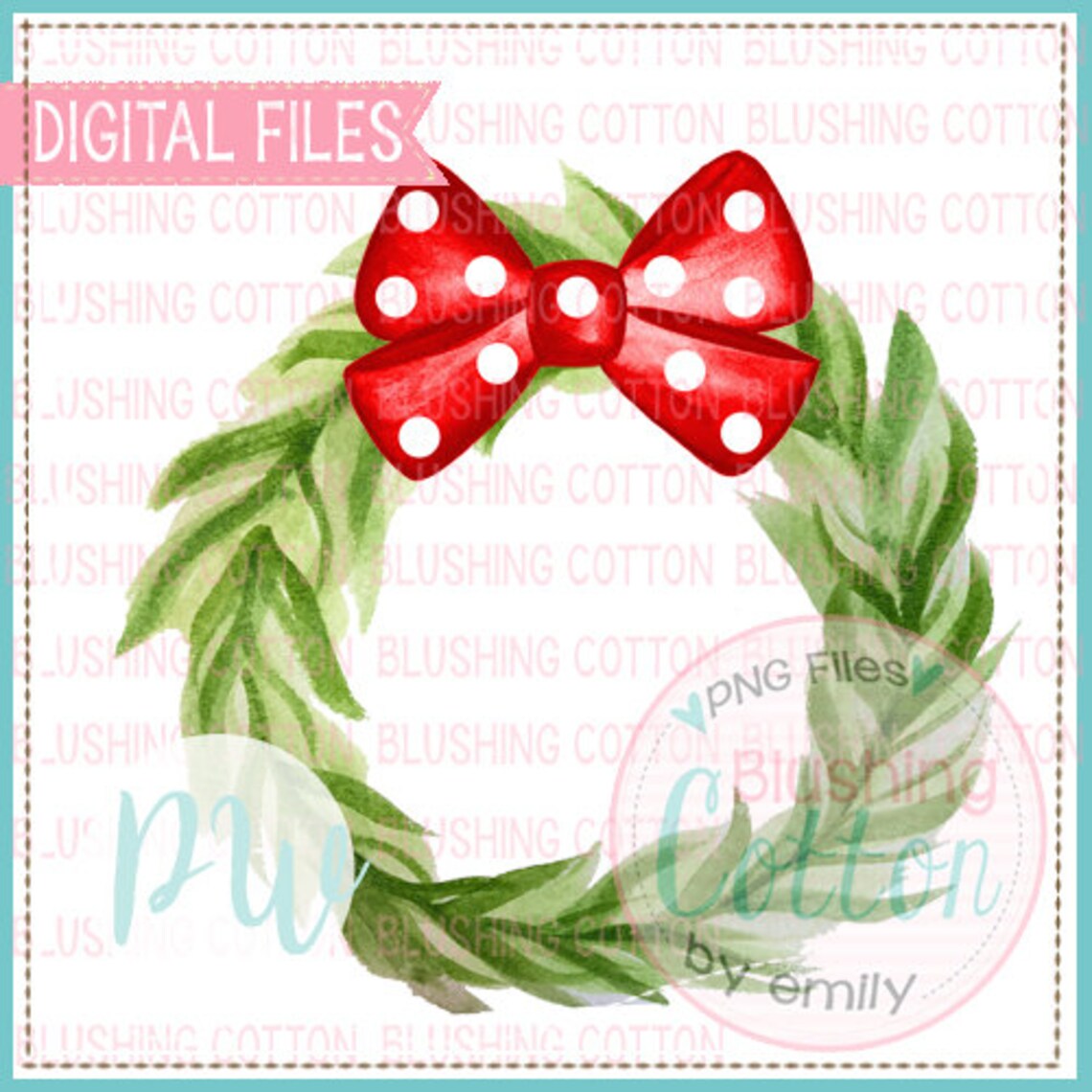 Wreath With Red Polka Dot Bow Design Watercolor PNG Artwork - Etsy