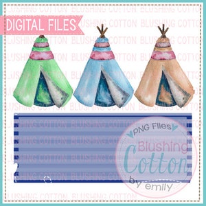 Tee Pee Trio PNG Watercolor Artwork Digital File - for Printing and ...