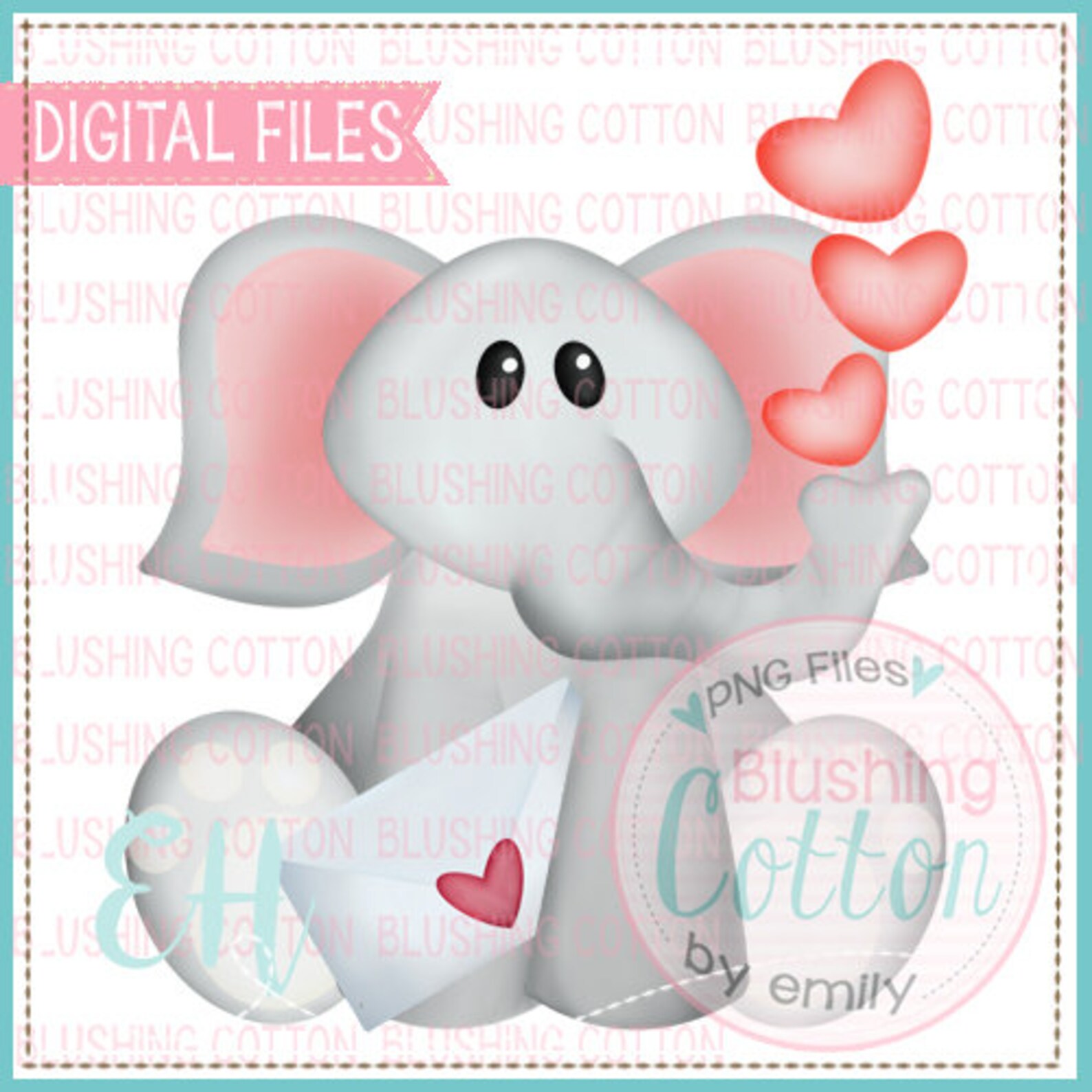 Valentine Ollie Elephant PNG Artwork Digital File - for Printing and ...