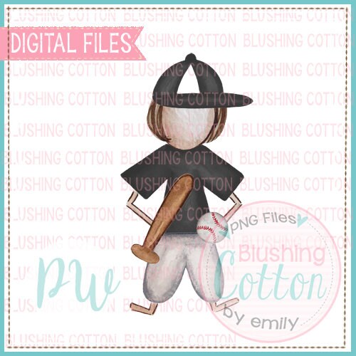 Stick Figure Boy Black and White Baseball Watercolor PNG | Etsy