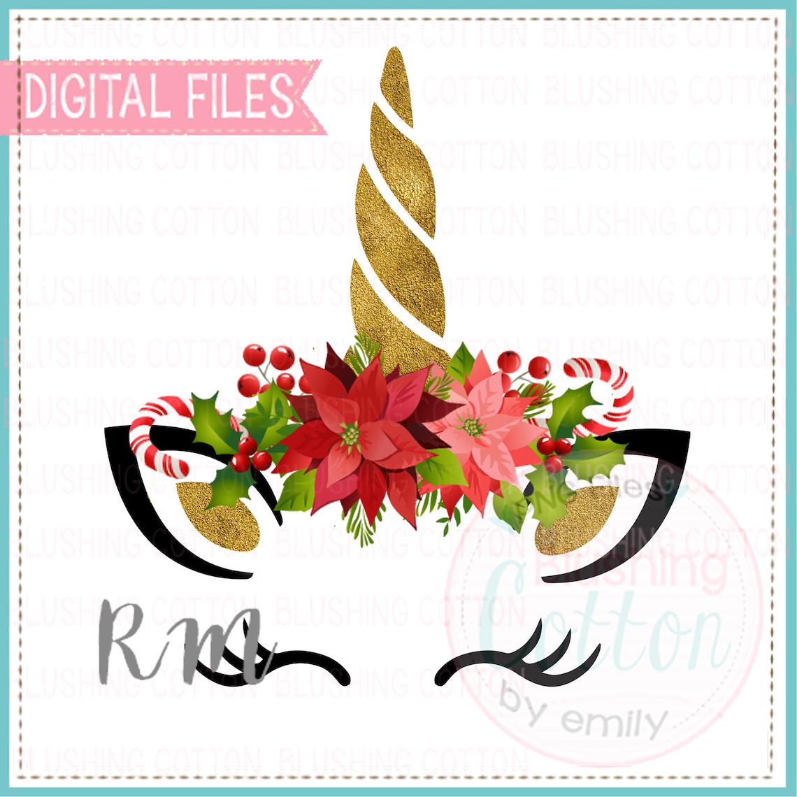 Christmas Unicorn With Flower Swag Design Watercolor PNG Artwork ...