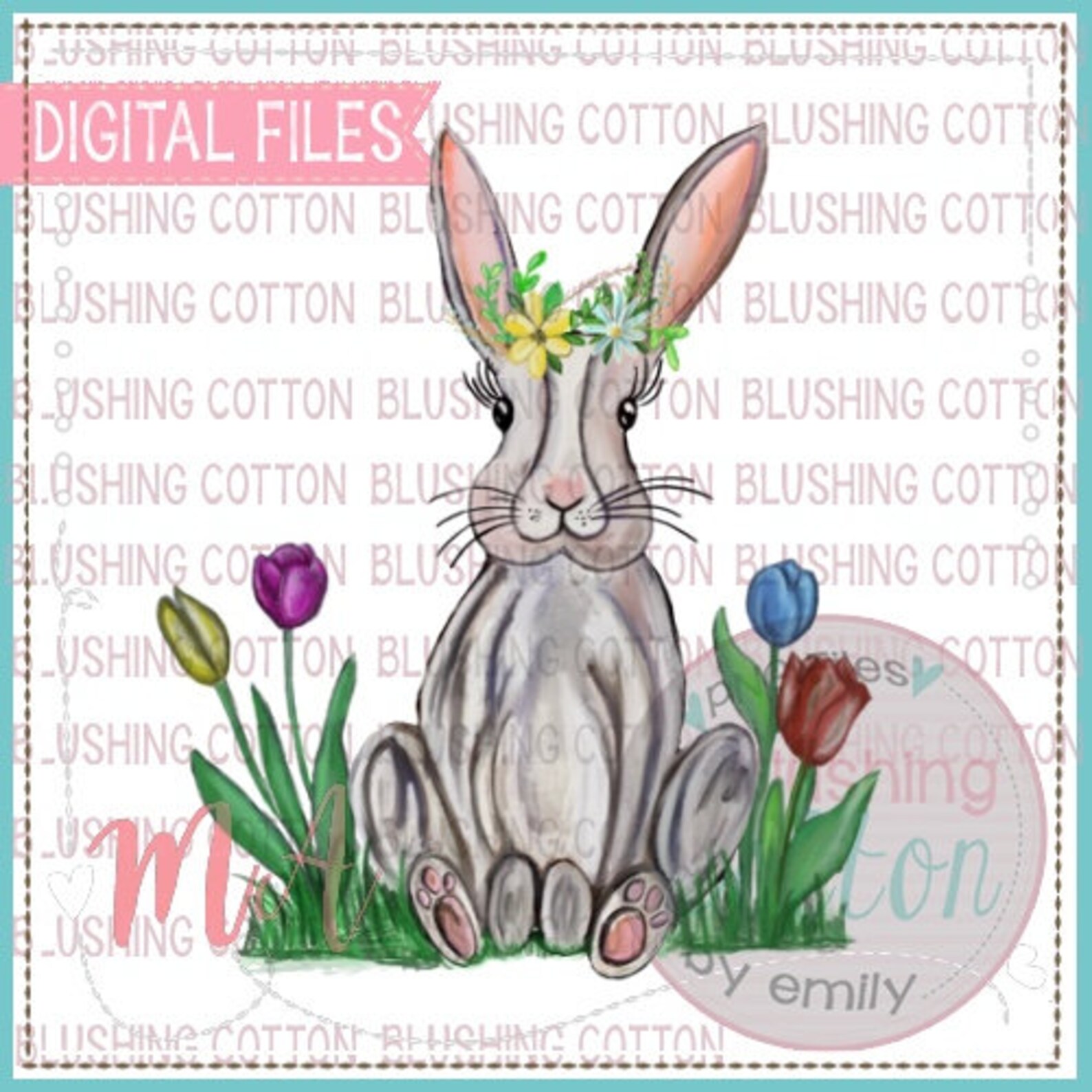 Bunny Flower Crown With Tulips Design PNG Artwork Digital File for ...