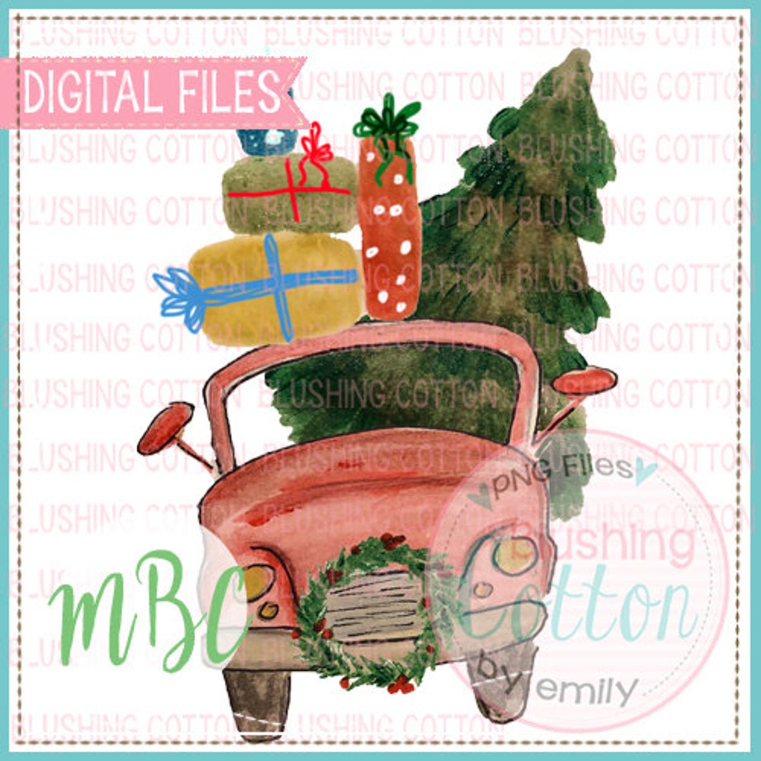 Red Car Christmas Watercolor PNG Artwork Digital File - for Printing ...