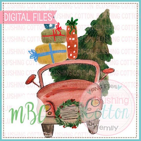 Red Car Christmas Watercolor PNG Artwork Digital File for | Etsy