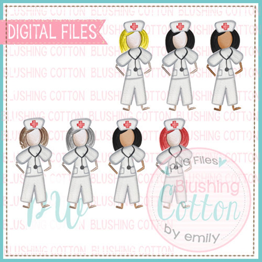Stick Figure Adult Female Nurse Bundle Set Watercolor PNG Artwork ...