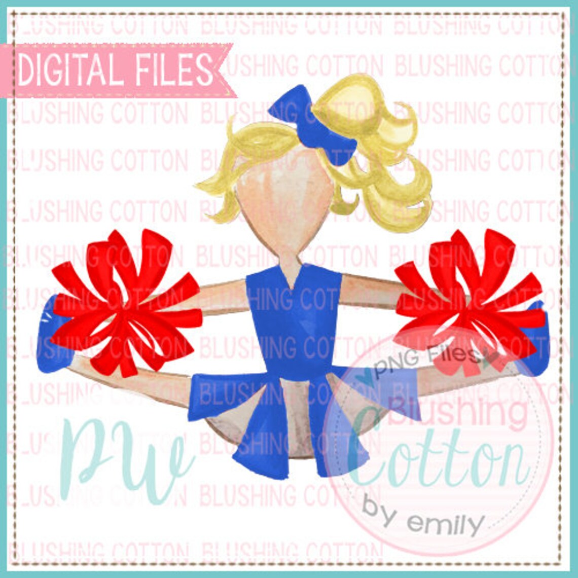 Cheerleader Blonde Hair Red and Blue Pom Poms Watercolor PNG - Etsy