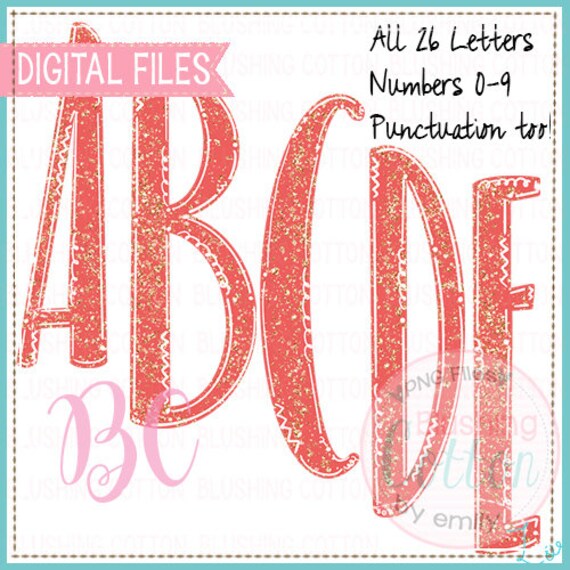 Coral Glitter Sparkles Alpha and Number Bundle PNG Artwork | Etsy