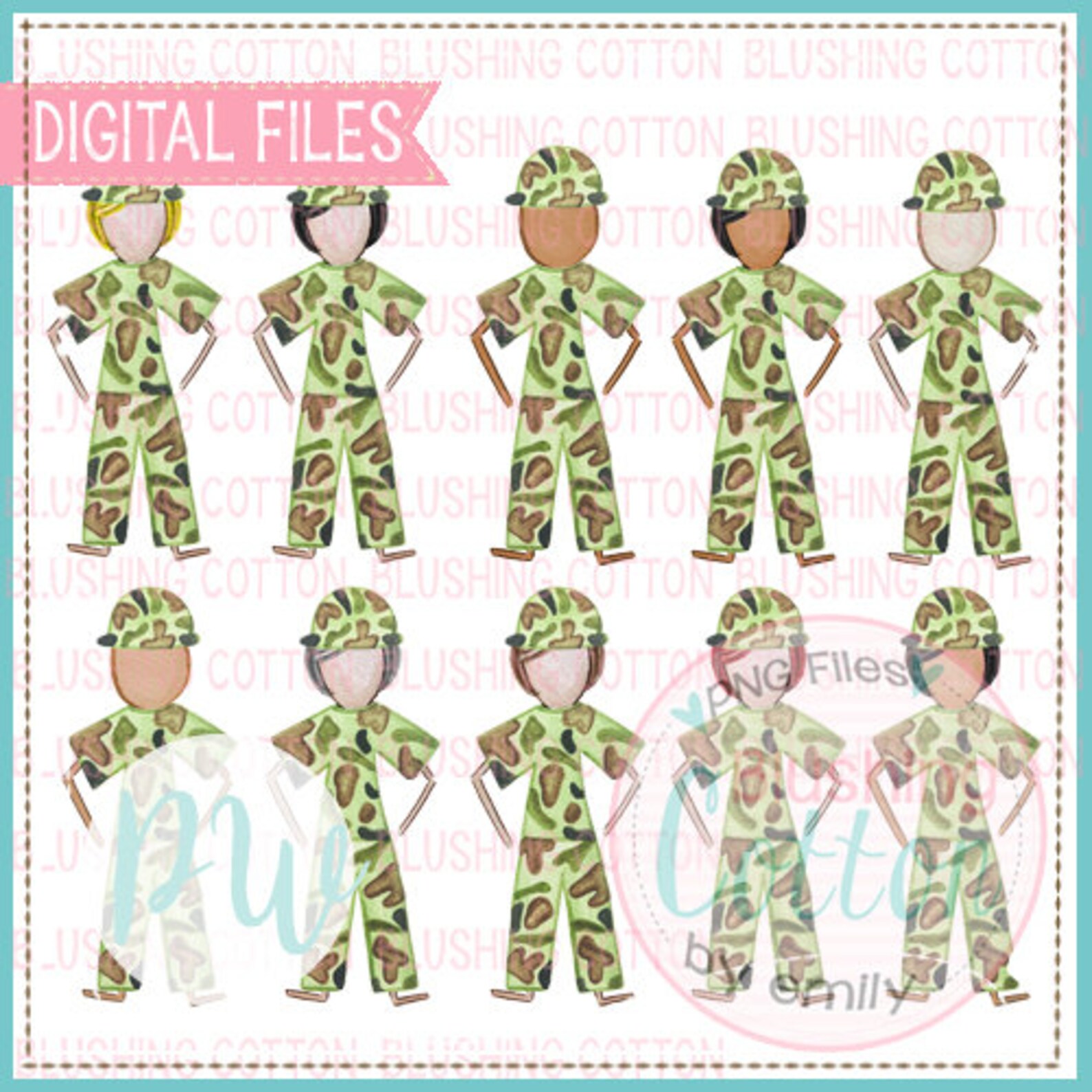 Stick Figure Adult Male Military Bundle Watercolor PNG Artwork - Etsy