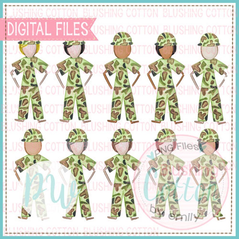 Stick Figure Adult Male Military Bundle Watercolor PNG Artwork - Etsy