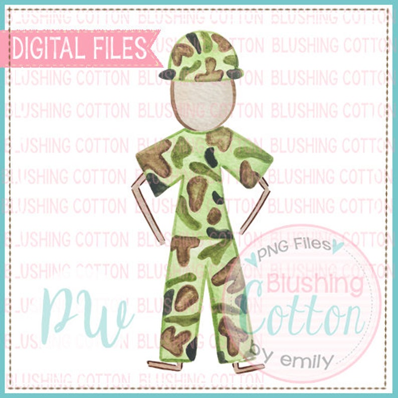 Stick Figure Adult Male Military Bald Head Watercolor PNG - Etsy