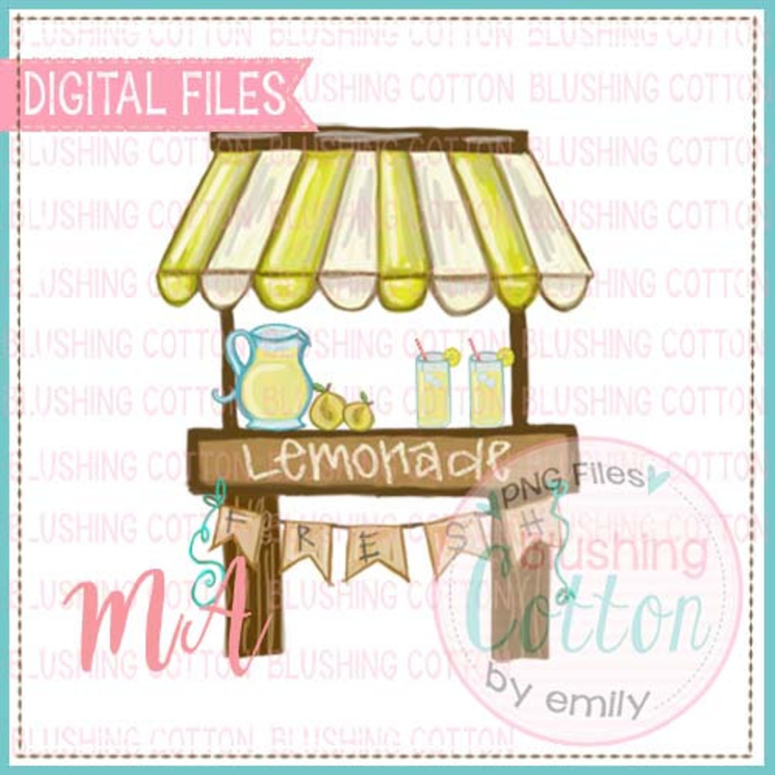 Lemonade Stand With Glasses and Pitcher Watercolor Design - Etsy