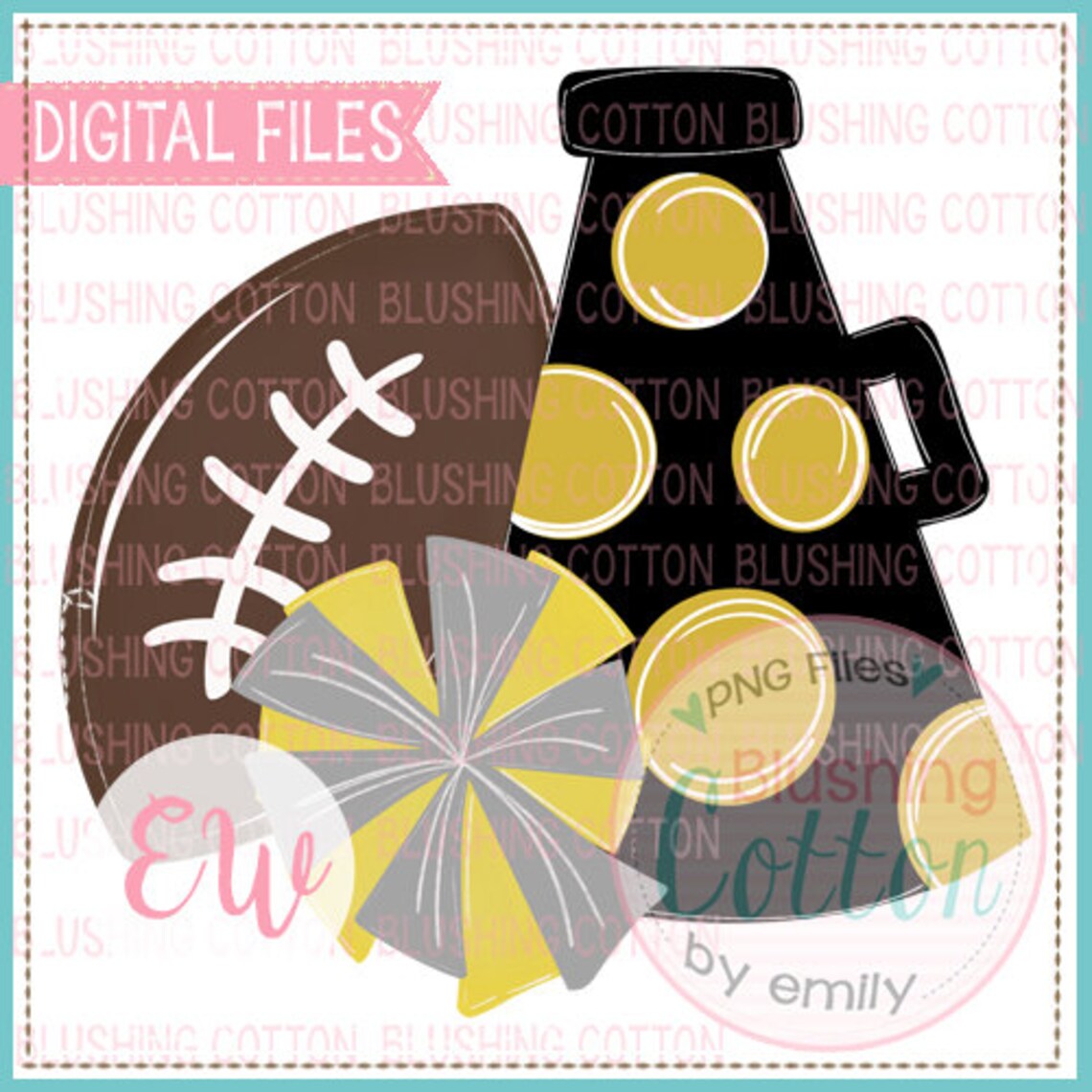 Football Megaphone Black Gold Dots Watercolor PNG Artwork - Etsy