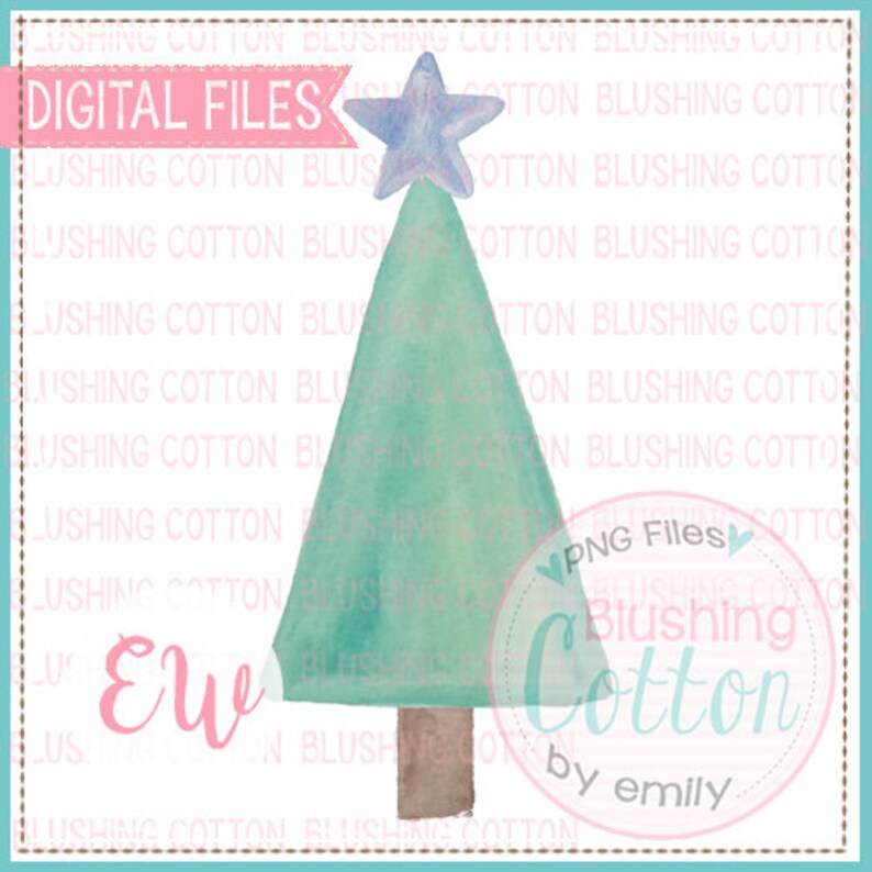 Skinny Tree Blue Star Handpainted Watercolor PNG Artwork - Etsy