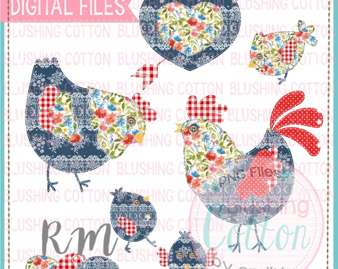 Patchwork Chicken Set Applique Design Watercolor PNG Artwork - Etsy