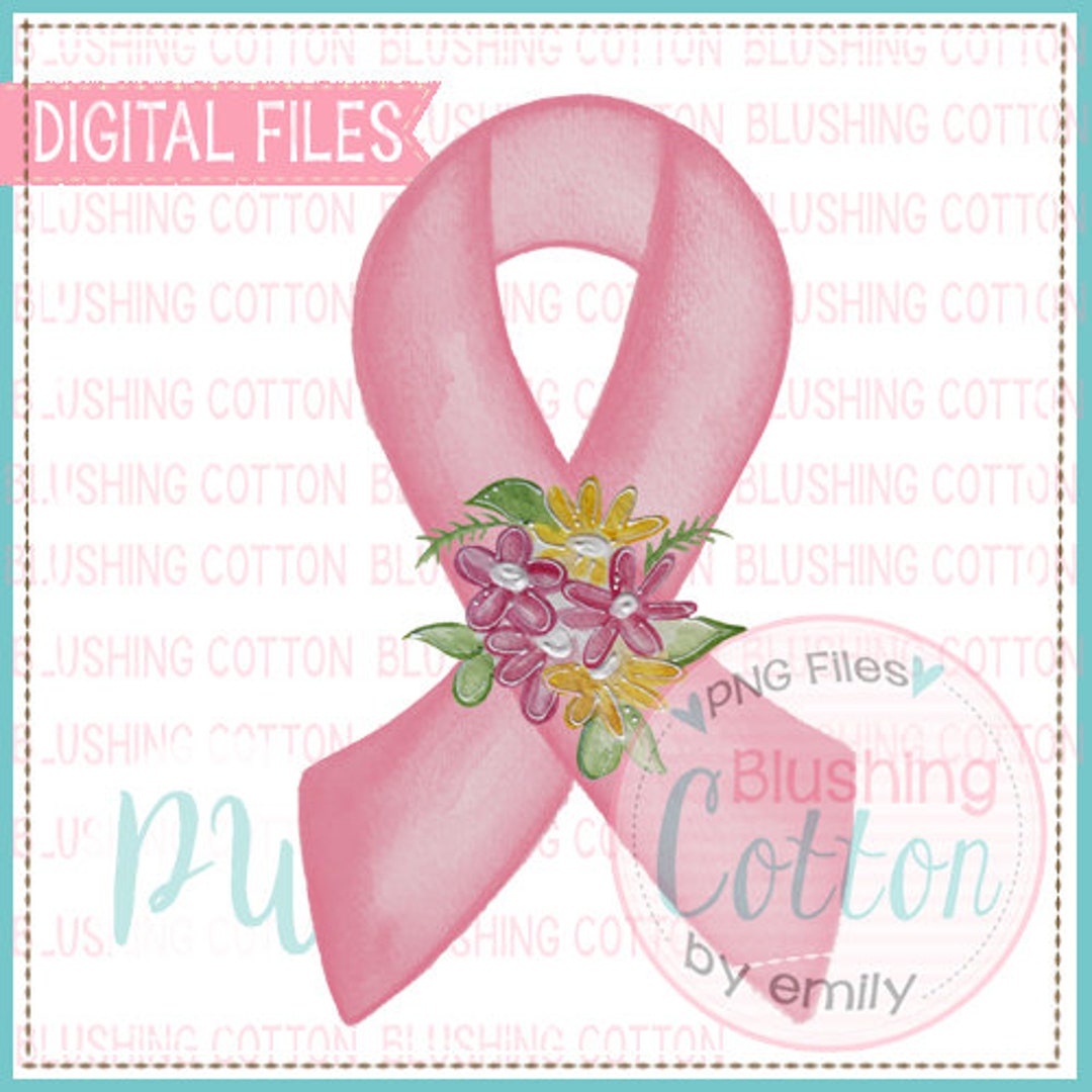 Awareness Pink Ribbon With Floral Bouquet Design Watercolor - Etsy