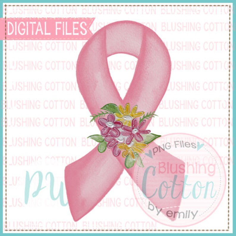 Awareness Pink Ribbon With Floral Bouquet Design Watercolor - Etsy