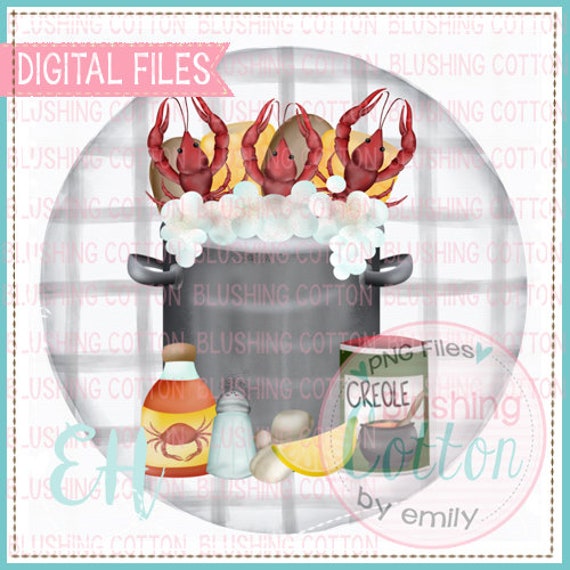 Crawfish Boil Pot in Gingham Circle Handpainted Design PNG - Etsy