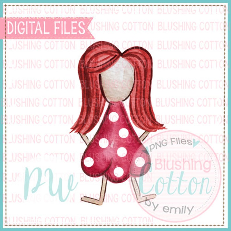 Stick Figure Girl Red Hair Watercolor PNG Artwork Digital File - for ...