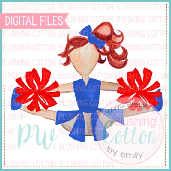 Cheerleader Red Hair Red and Blue Pom Poms Watercolor PNG | Etsy