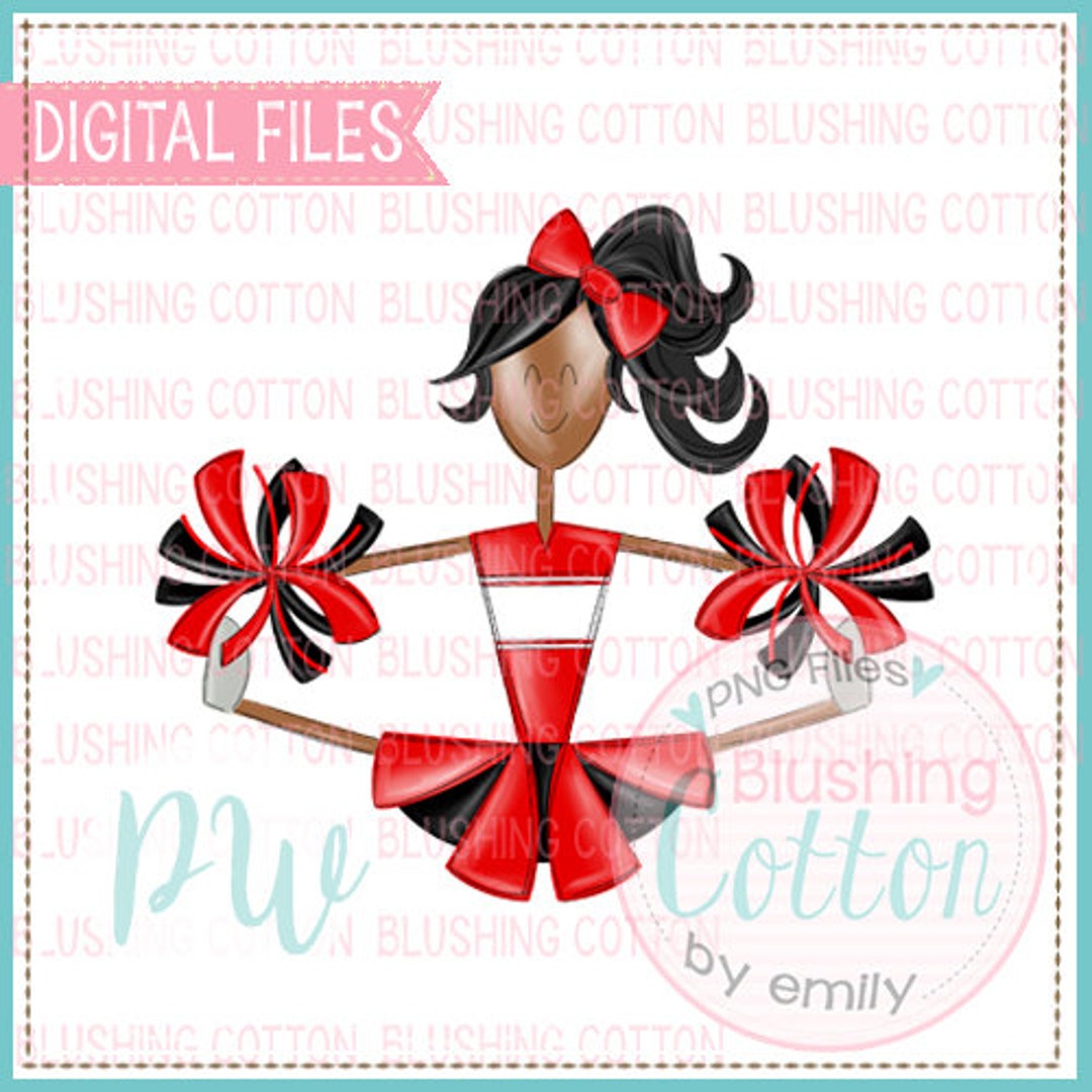 Cheerleader African American Black and Red Handpainted Design PNG ...