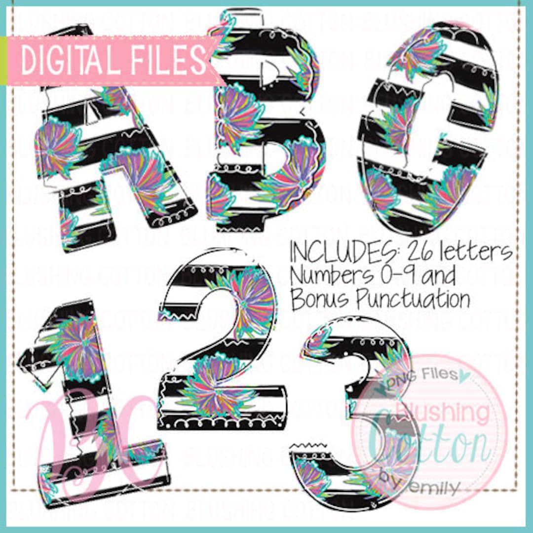 Tropical Stripe Alpha, Numbers and Punctuation Marks PNG Artwork ...