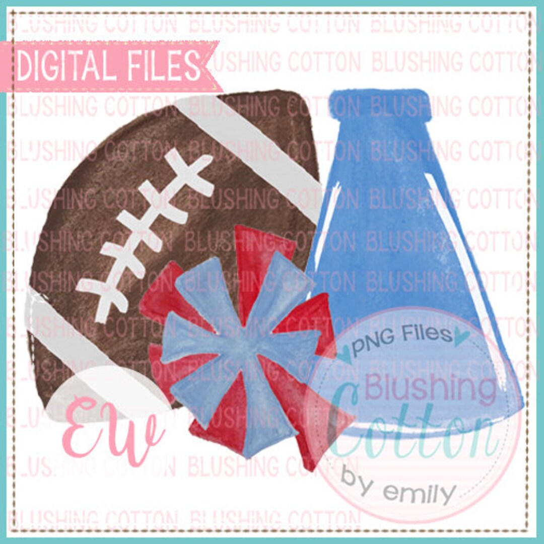 Football Megaphone Pompom Light Blue and Red Design Watercolor PNG ...