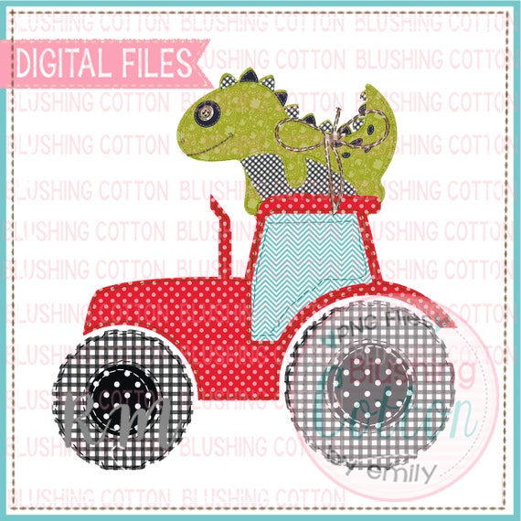 Patchwork Tractor With Dinosaur Applique Design Watercolor Png Etsy
