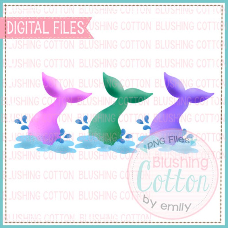 Mermaid Splash Tail Trio Watercolor Design PNG Artwork Digital - Etsy