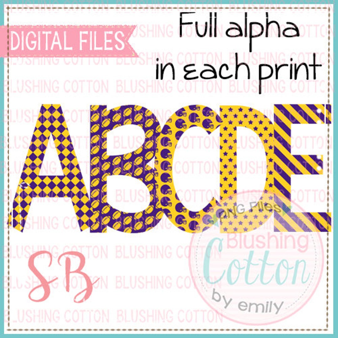 Purple and Gold Football Alpha Alphabet, watercolor Design PNG Artwork ...