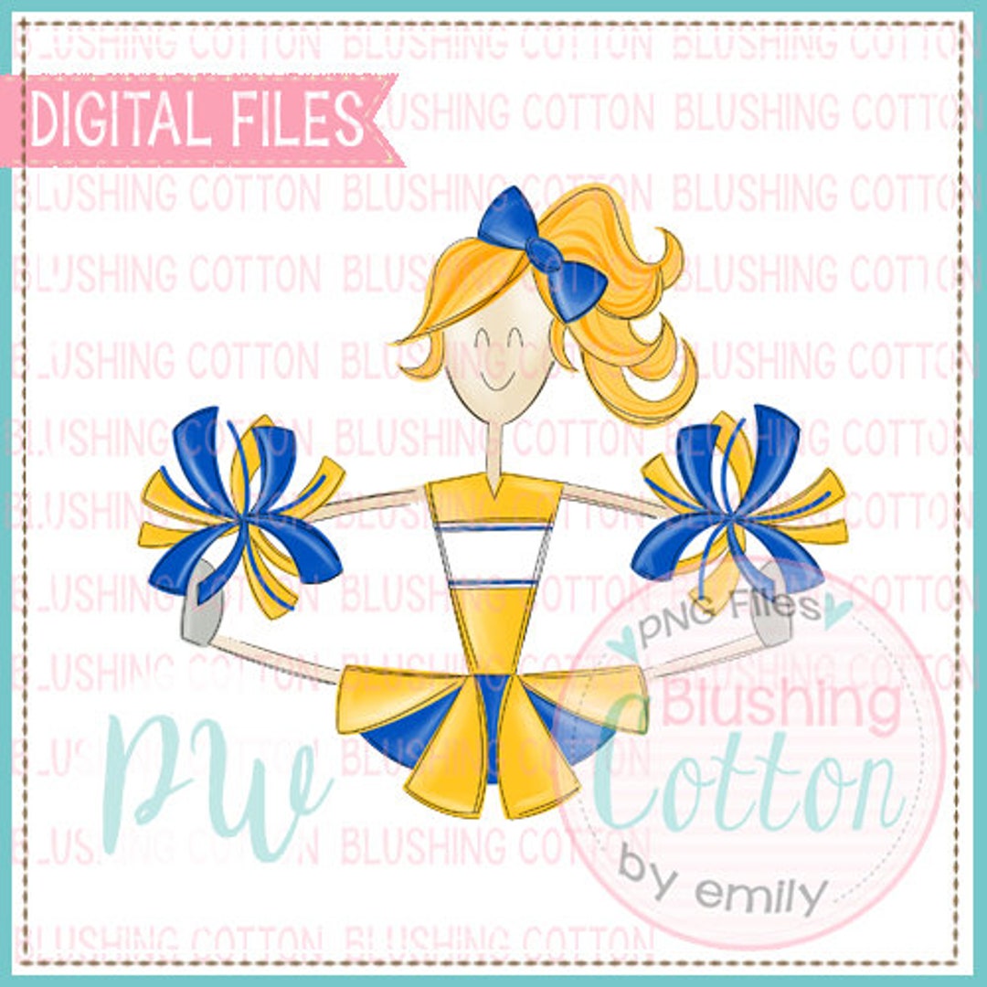 Cheerleader Blonde Hair Yellow and Blue Handpainted Design PNG - Etsy