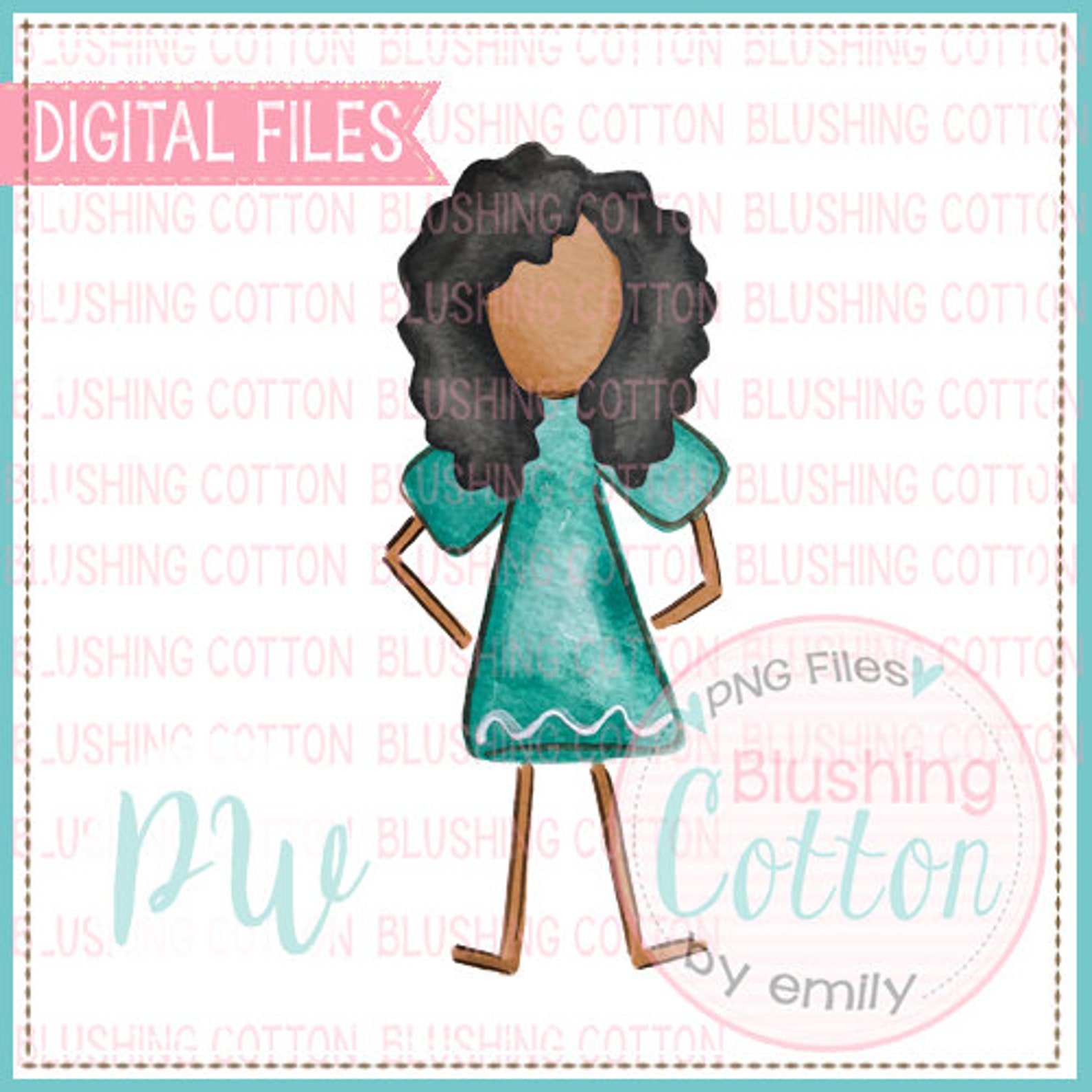 Stick Figure African American Long Afro Watercolor Design PNG - Etsy