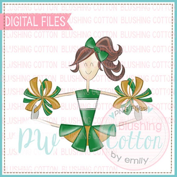 Cheerleader Brunette Gold and Green Uniform PNG Watercolor - Etsy