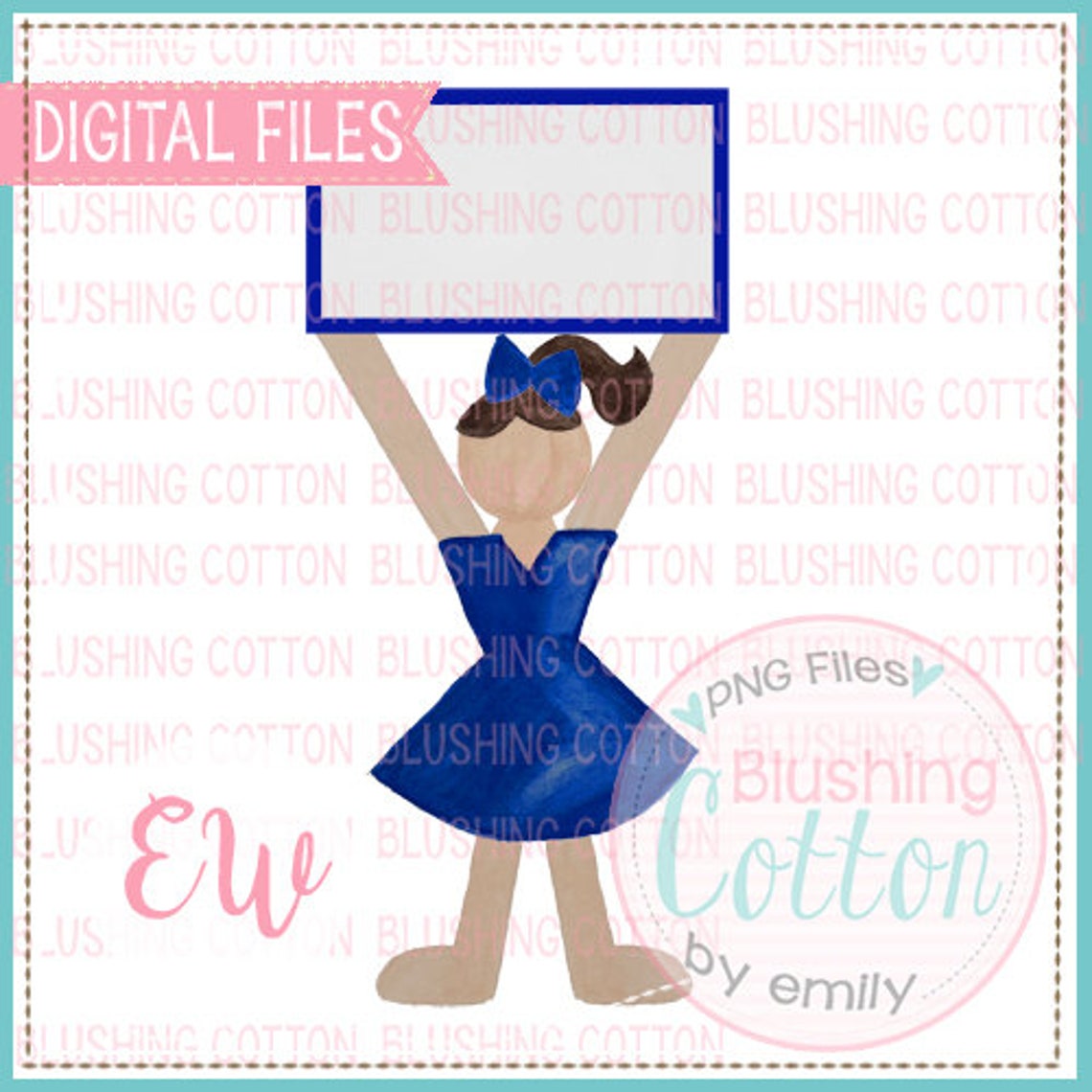 Cheerleader Royal Blue With Sign Tailgate Watercolor PNG - Etsy