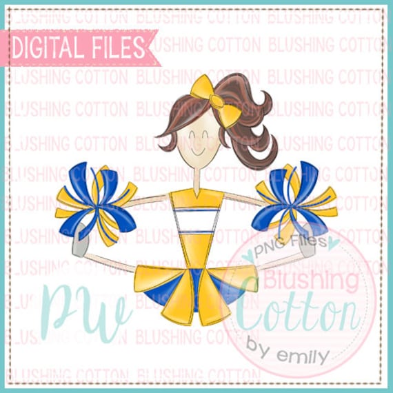 Cheerleader Brunette Hair Yellow and Blue Handpainted Design - Etsy
