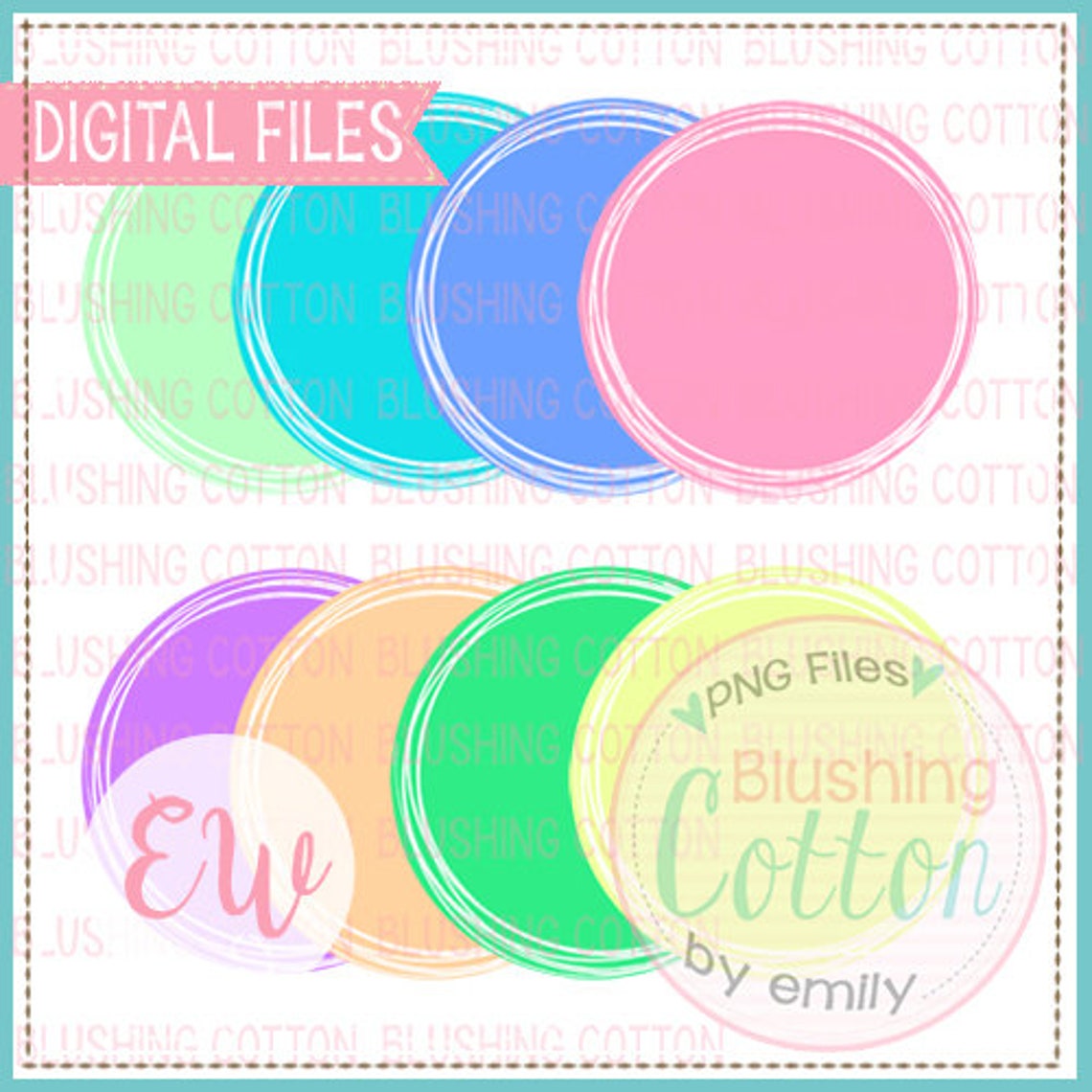 Scribble Circle Frame Spring Set Watercolor PNG Artwork | Etsy