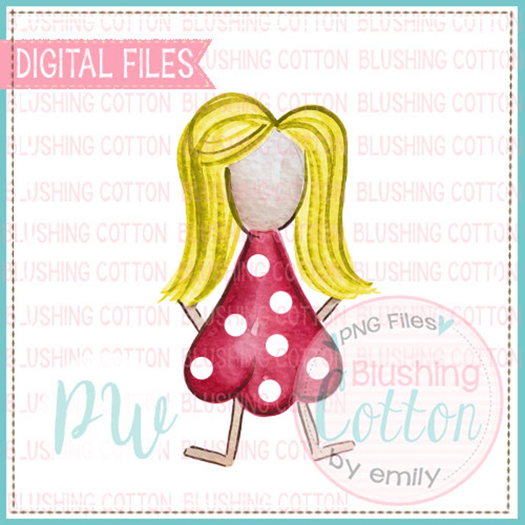 Stick Figure Girl Blonde Hair Watercolor PNG Artwork Digital File - for ...