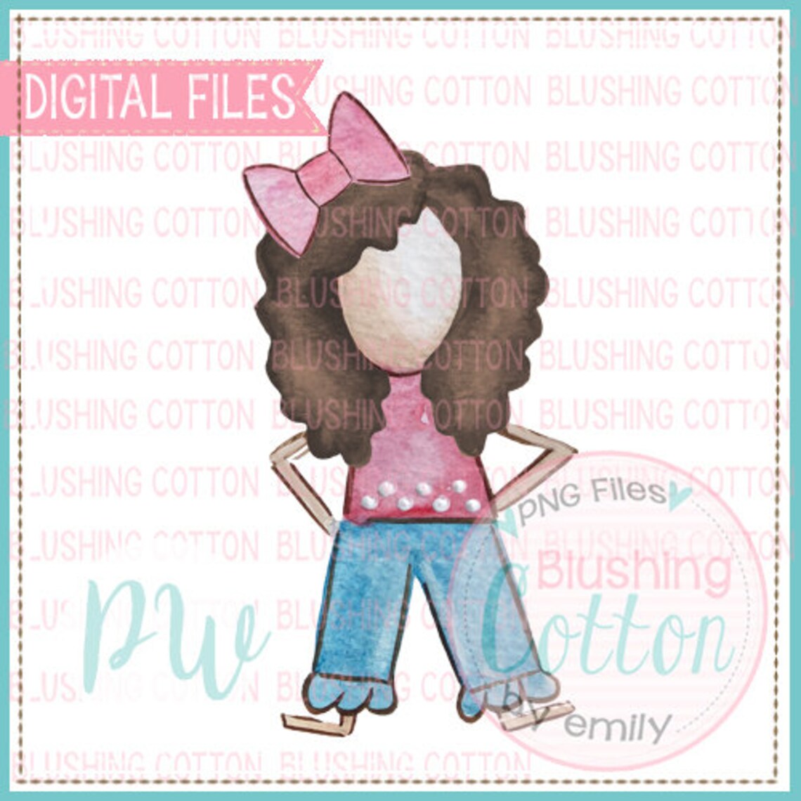 Stick Figure Adult Girl 2 With Long Brown Curly Hair Watercolor PNG ...